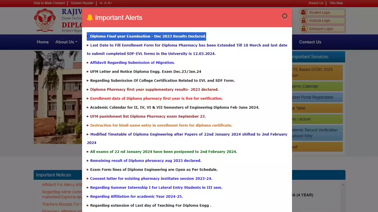 RGPV Diploma Results 2025 Declared: Check May-June Semester Scores ...